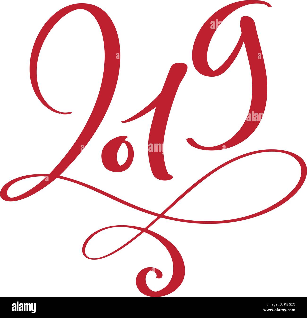 Greeting card design template with calligraphy 2019 New Year vintage ...