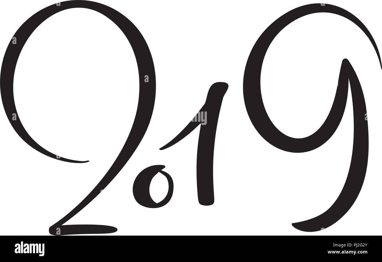Greeting card design template with calligraphy 2019 New Year vintage ...