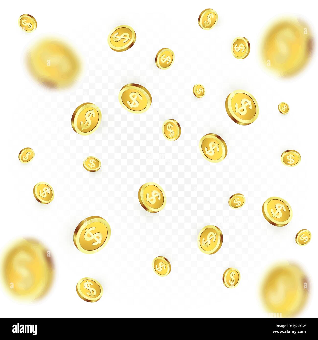 Rain Of Golden Coins Falling Or Flying Money Realistic Gold Coin On