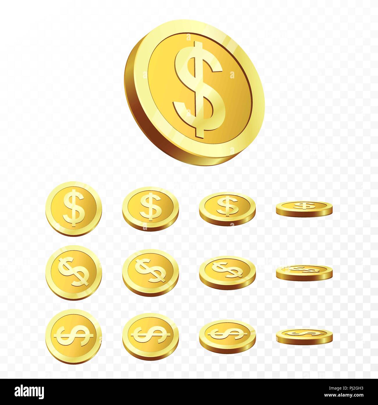 3d Gold coins illustration. Realistic gold coin on transparent ...