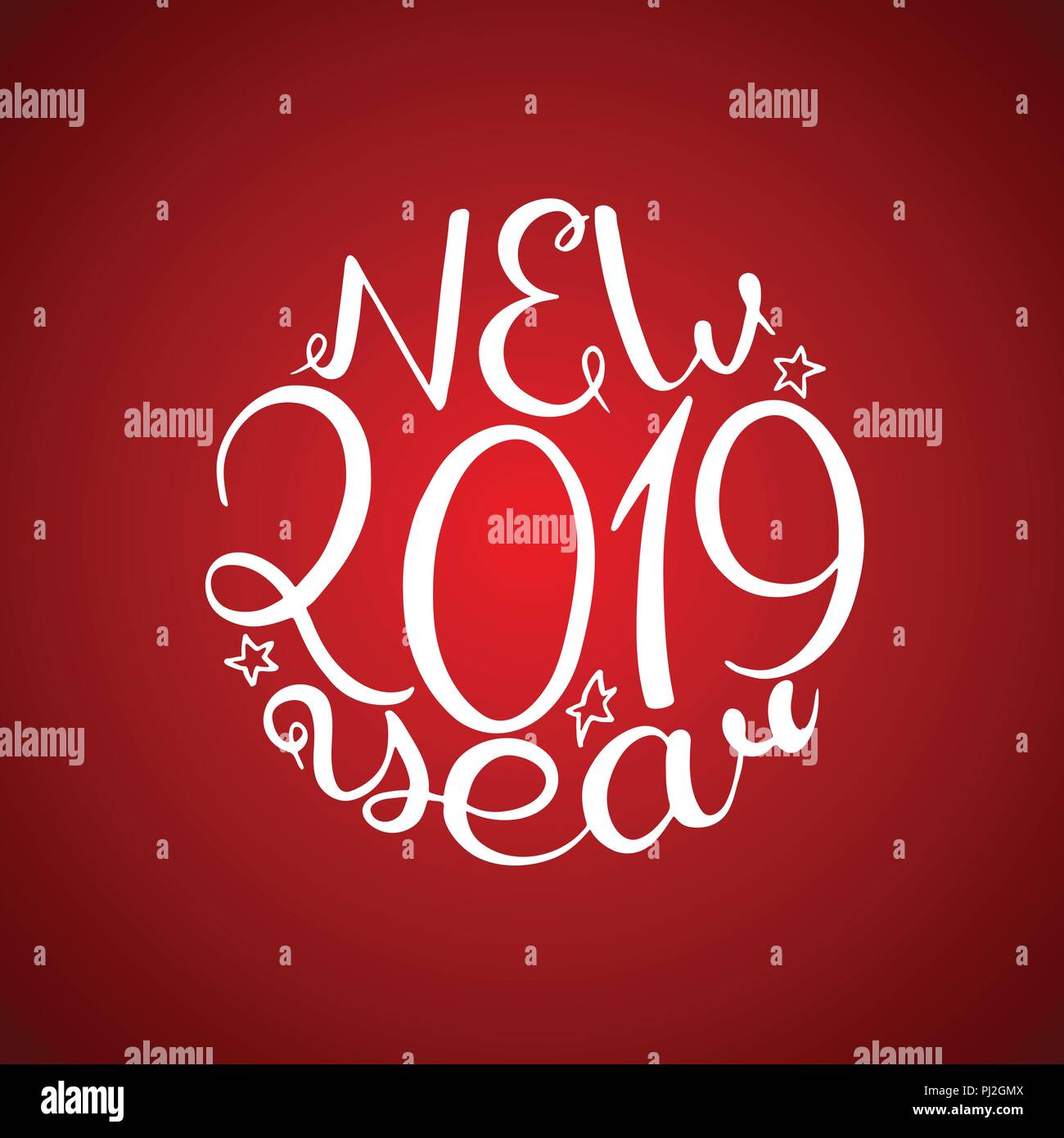 2019 New Year. Handwritten words. Vector illustration Red background ...