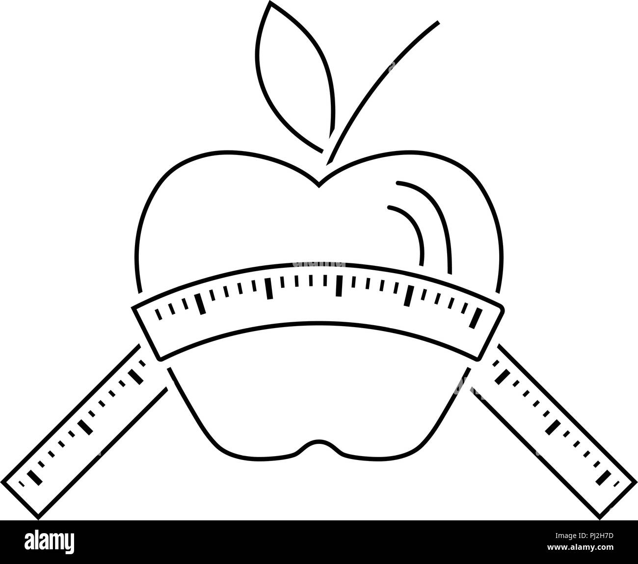 Icon of Apple with measure tape. Thin line design. Vector illustration ...