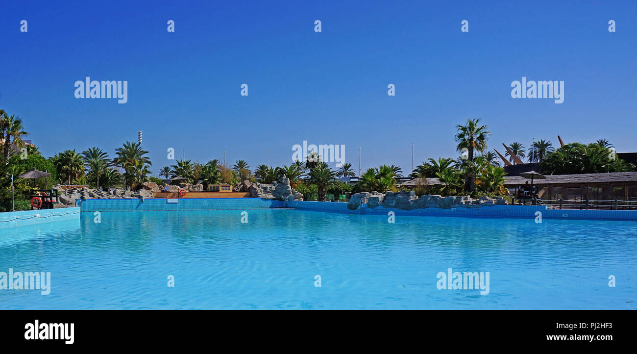 big public pool in outdoor aquapark without people Stock Photo - Alamy