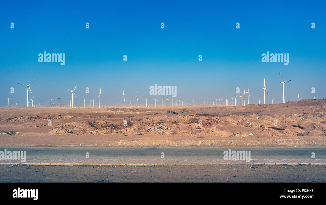 Wind farm for electric power production, near with Hurghada. Egypt ...