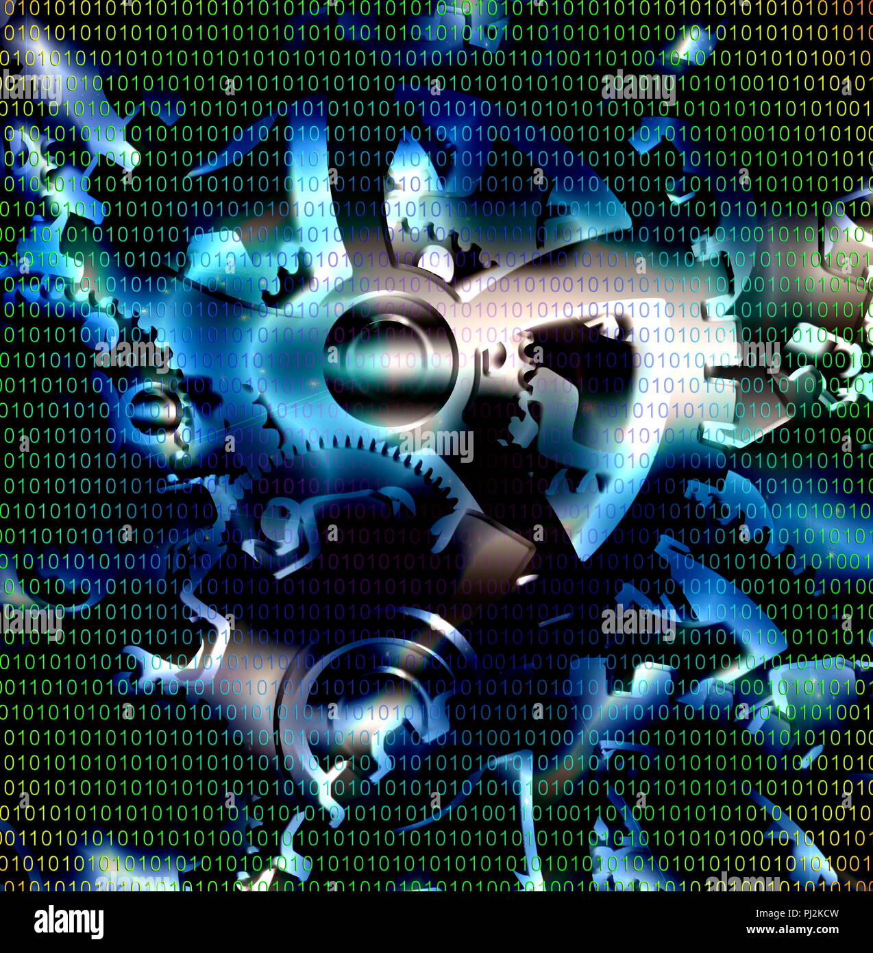 Gears with binary code Stock Photo - Alamy