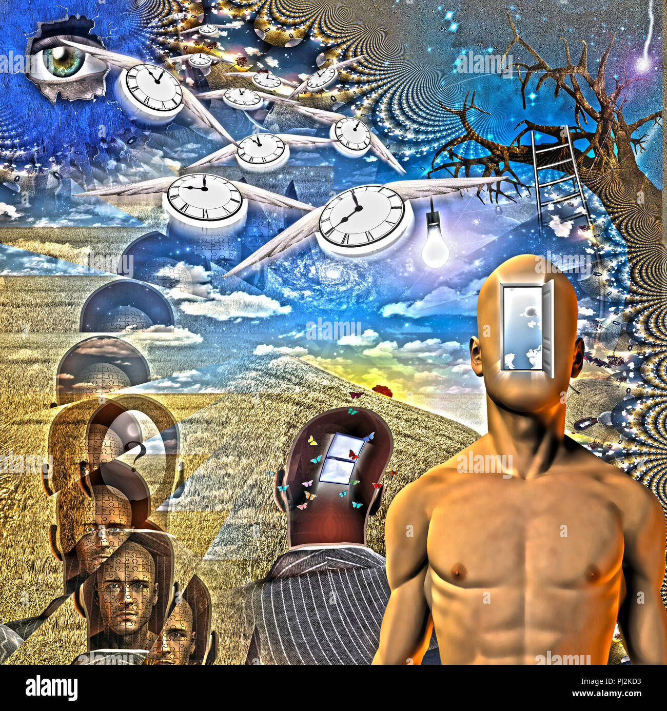 Human, time and mind elements Stock Photo - Alamy