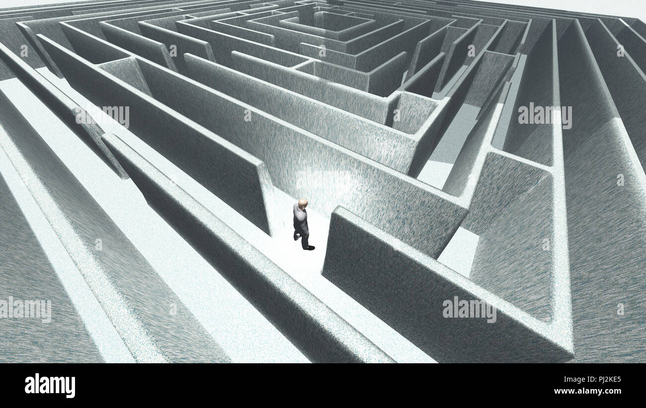 Man in 3D maze labyrinth Stock Photo - Alamy