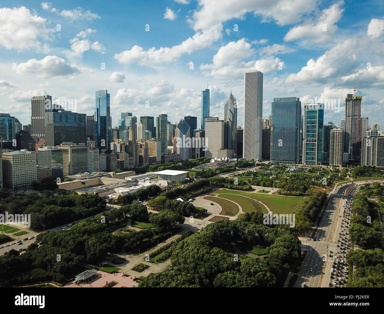 Aerial Chicago bay buildings bridge Stock Photo - Alamy
