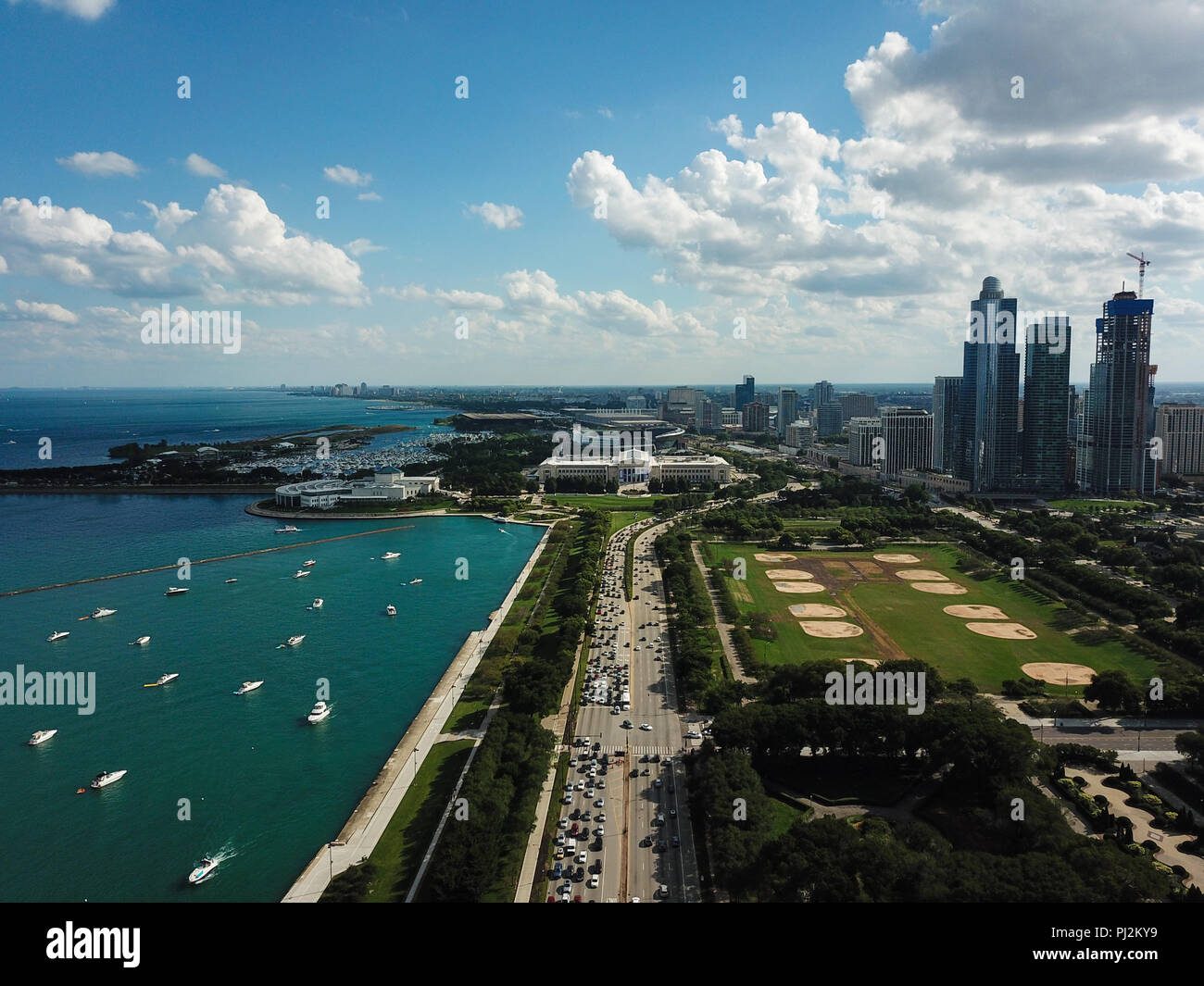 Aerial Chicago bay buildings bridge Stock Photo - Alamy