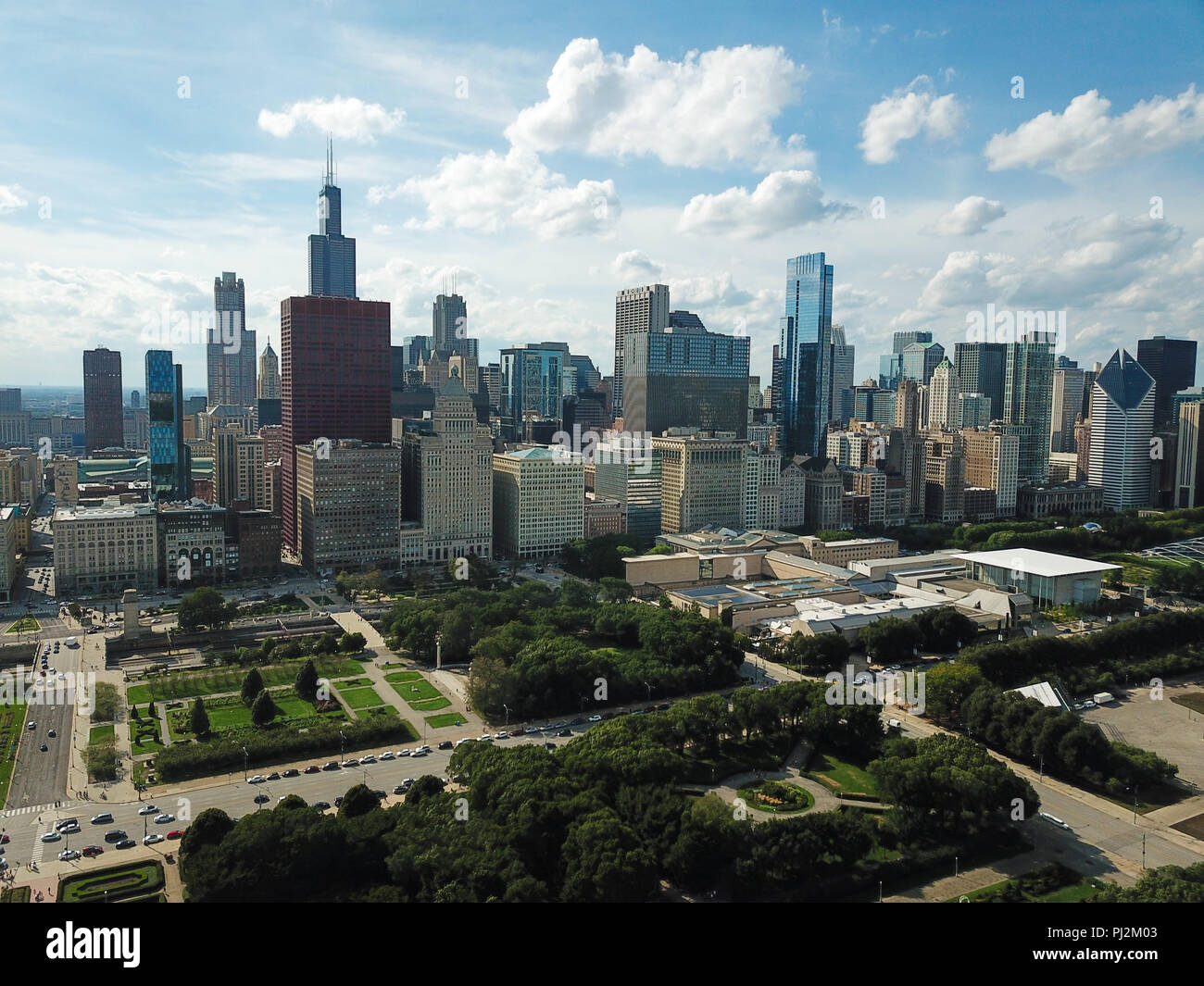 Aerial Chicago bay buildings bridge Stock Photo - Alamy
