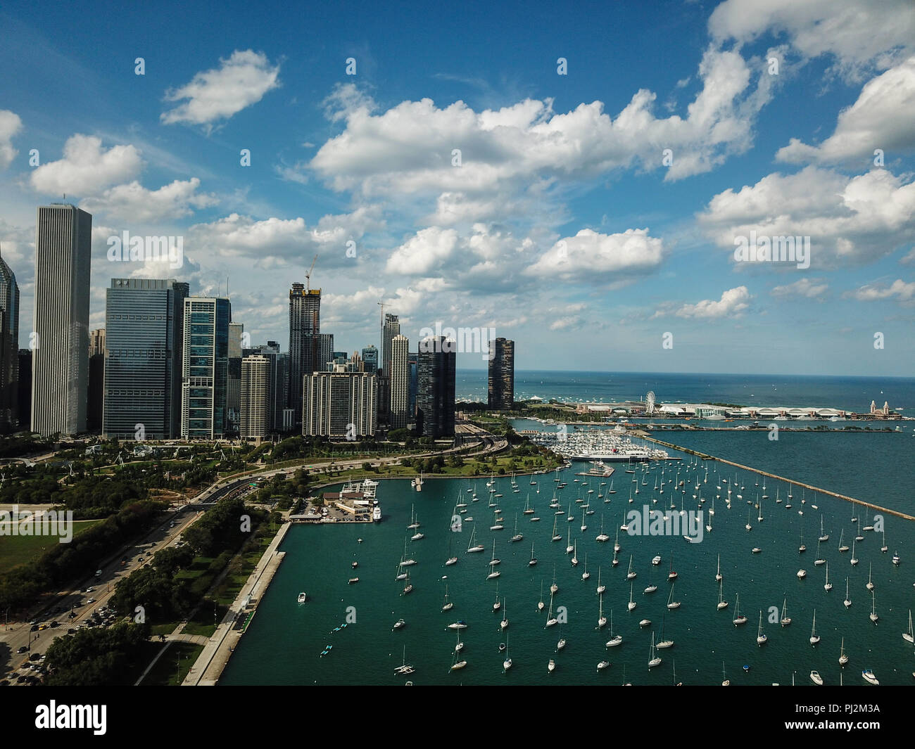 Aerial Chicago bay buildings bridge Stock Photo - Alamy