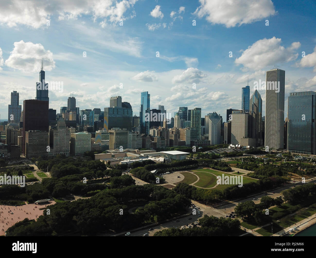 Aerial Chicago bay buildings bridge Stock Photo - Alamy
