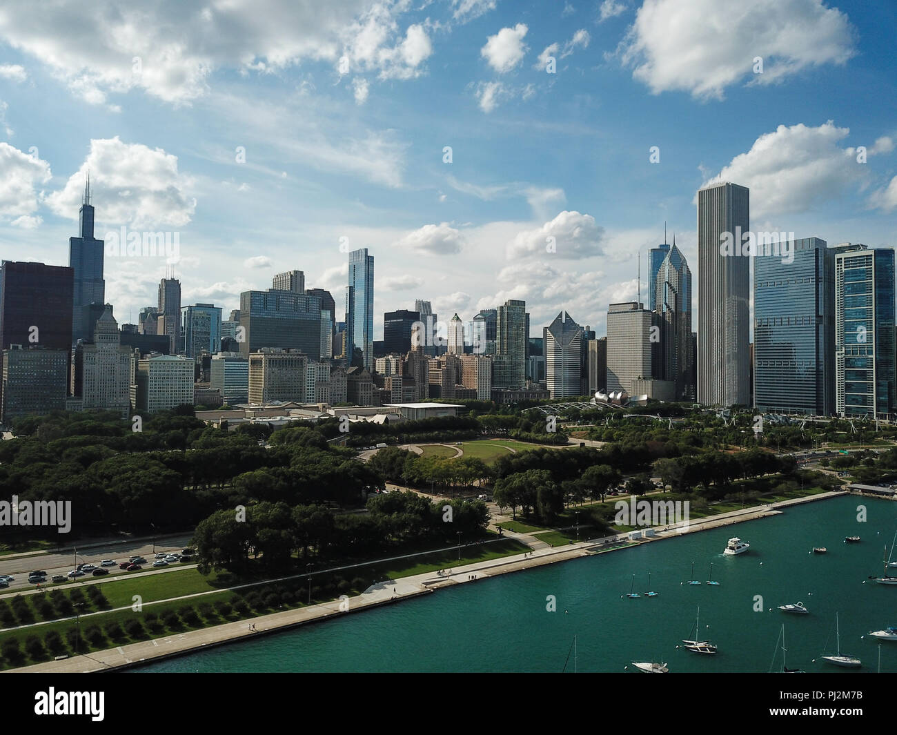 Aerial Chicago bay buildings bridge Stock Photo - Alamy