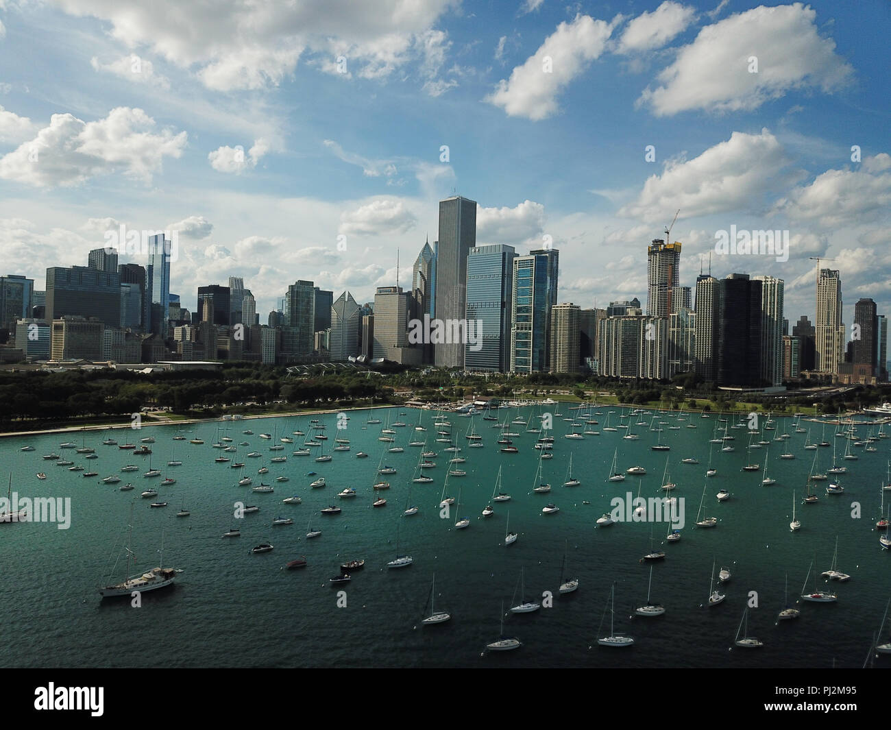 Aerial Chicago bay buildings bridge Stock Photo - Alamy