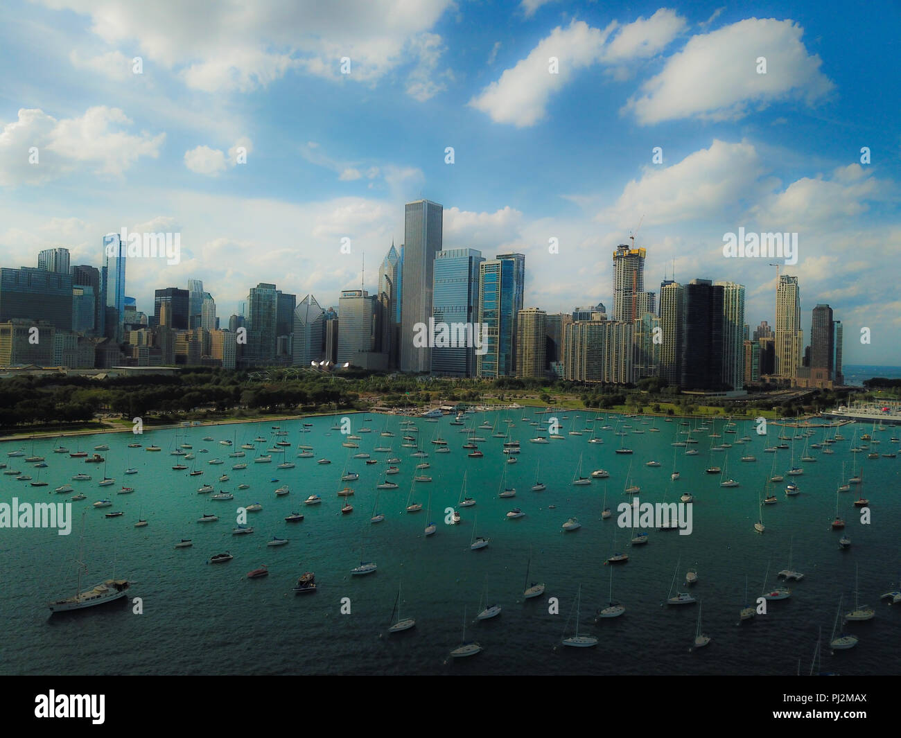 Aerial Chicago bay buildings bridge Stock Photo - Alamy