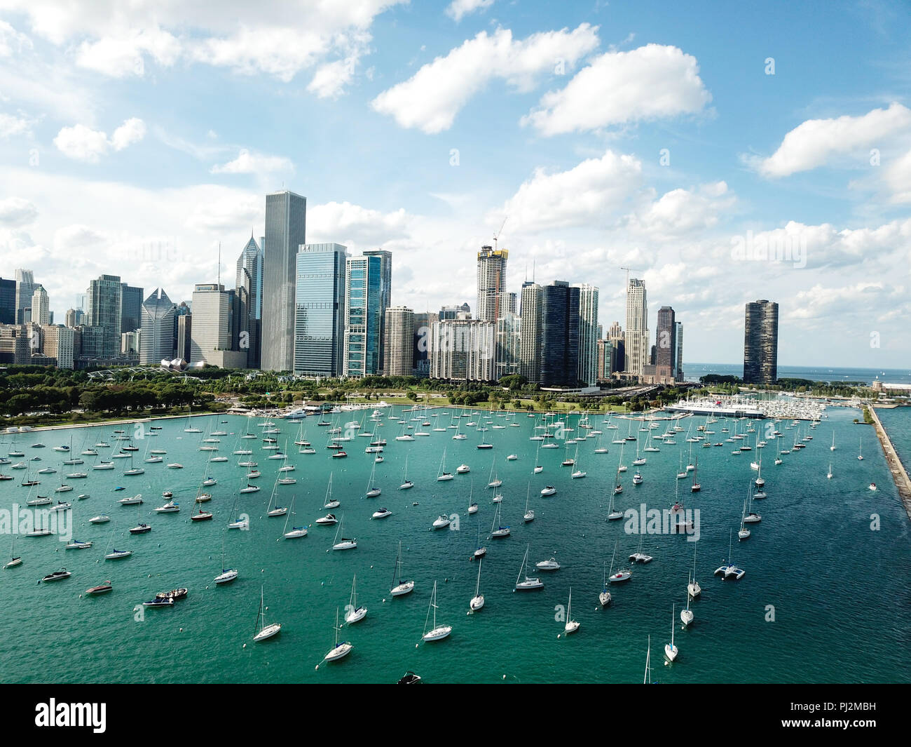 Aerial Chicago bay buildings bridge Stock Photo - Alamy