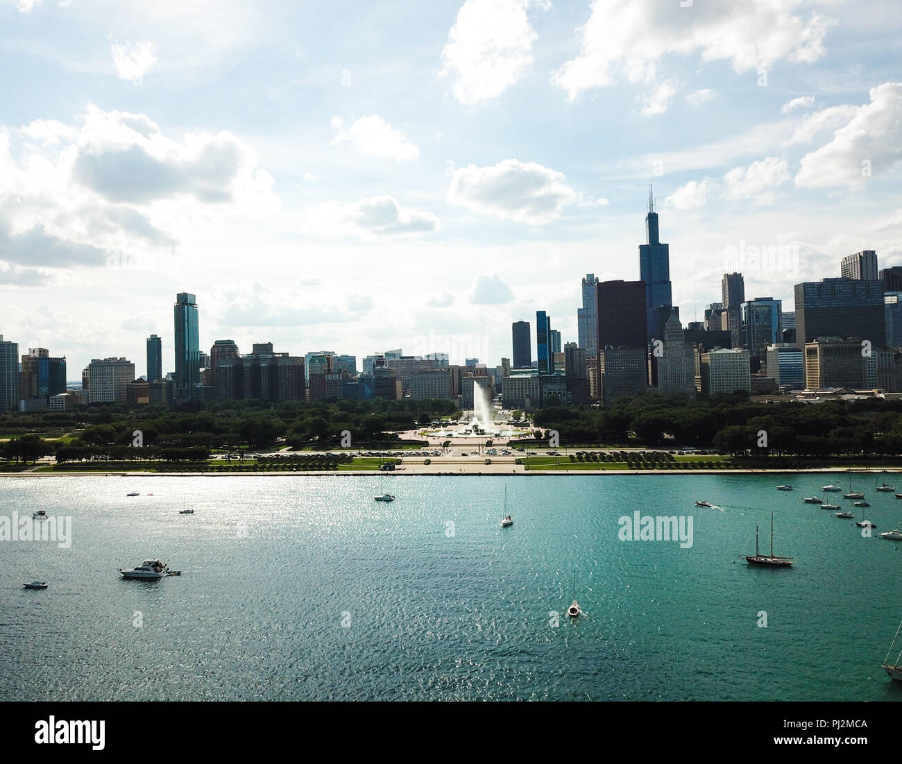 Aerial Chicago bay buildings bridge Stock Photo - Alamy