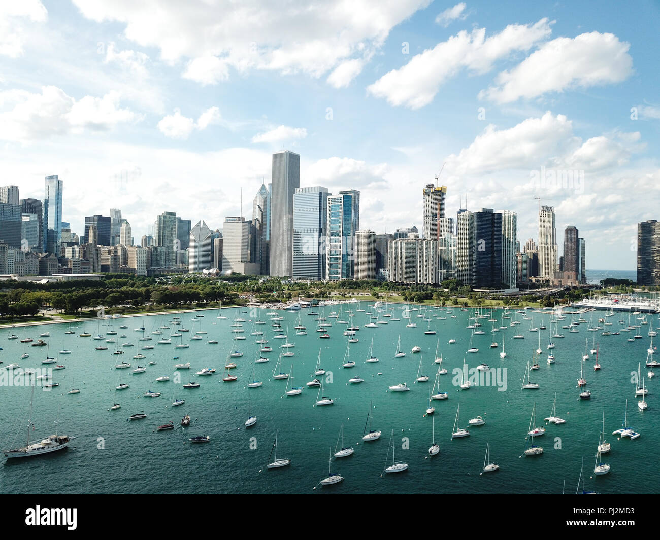 Aerial Chicago bay buildings bridge Stock Photo - Alamy
