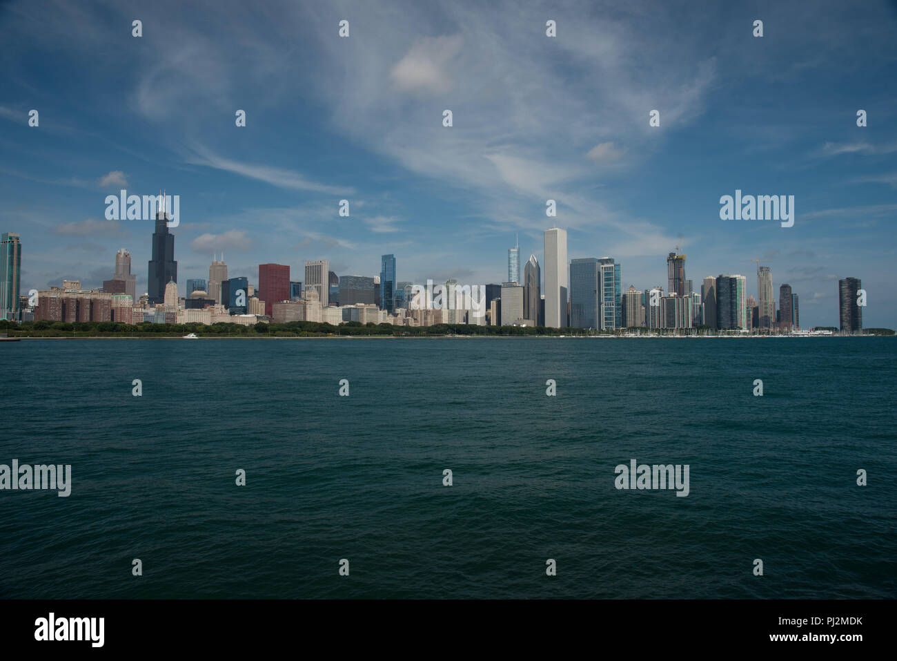 Aerial Chicago bay buildings bridge Stock Photo - Alamy