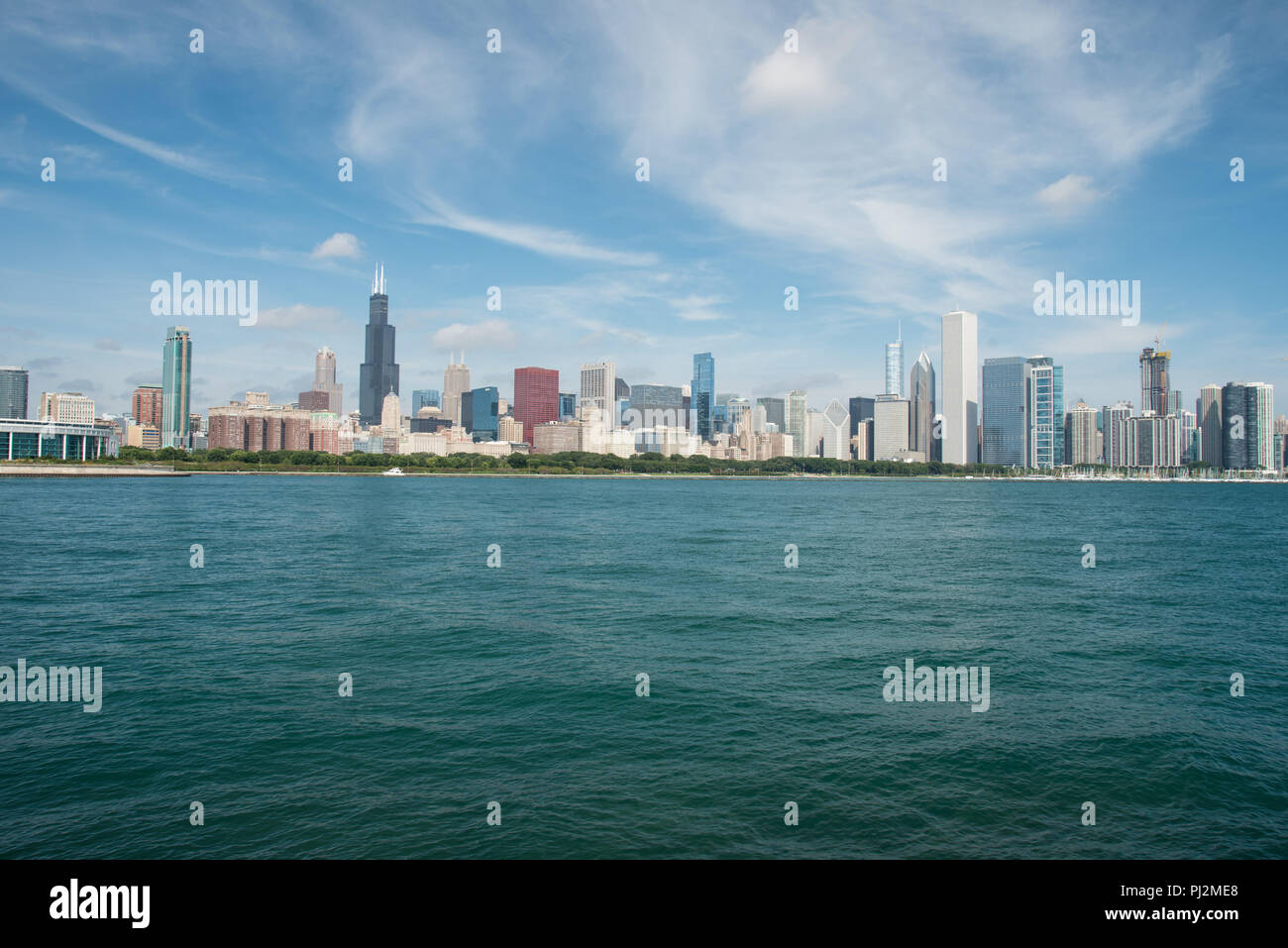 Aerial Chicago bay buildings bridge Stock Photo - Alamy