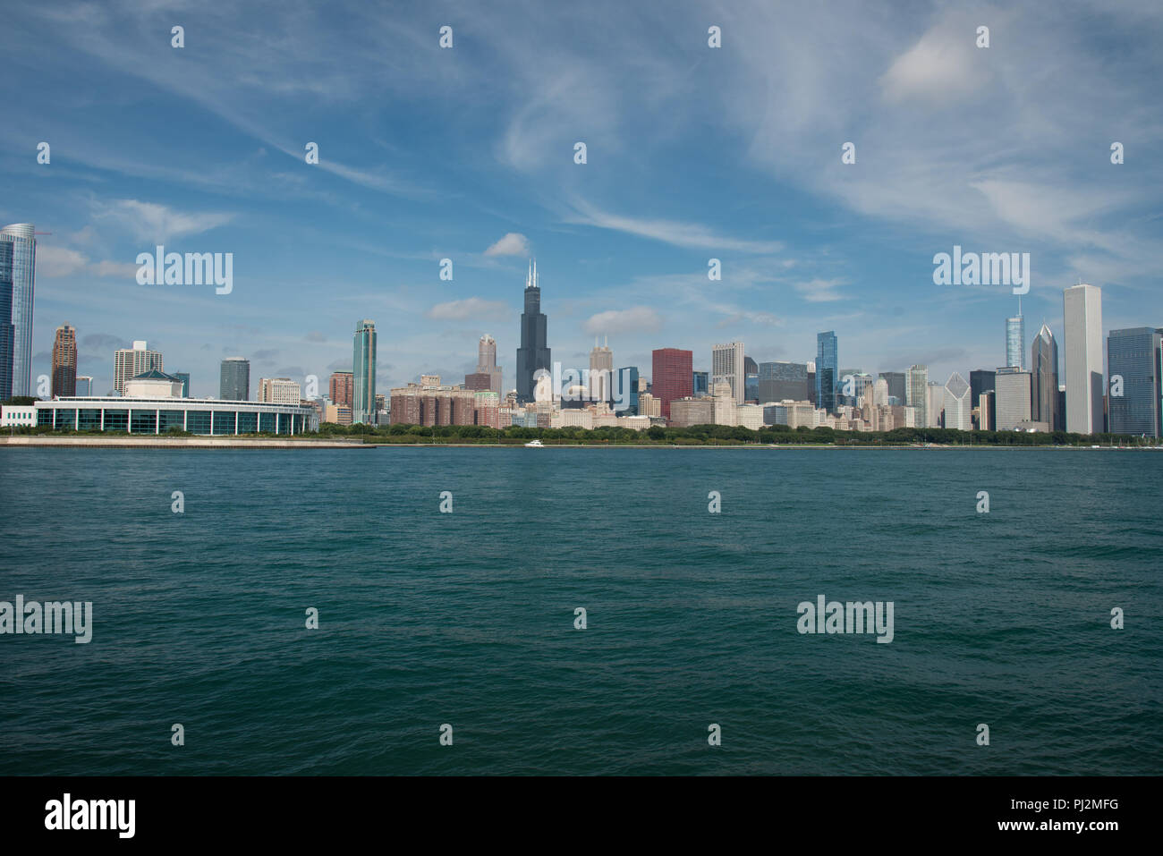 Aerial Chicago bay buildings bridge Stock Photo - Alamy