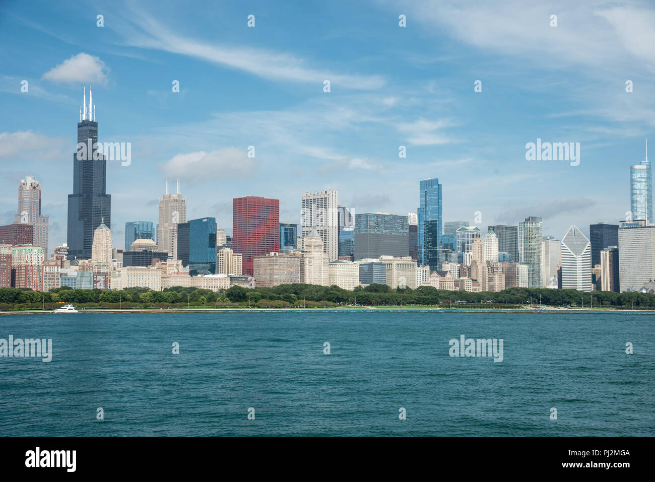 Aerial Chicago bay buildings bridge Stock Photo - Alamy