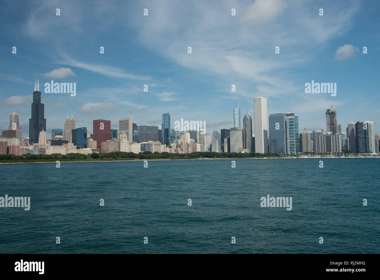 Aerial Chicago bay buildings bridge Stock Photo - Alamy