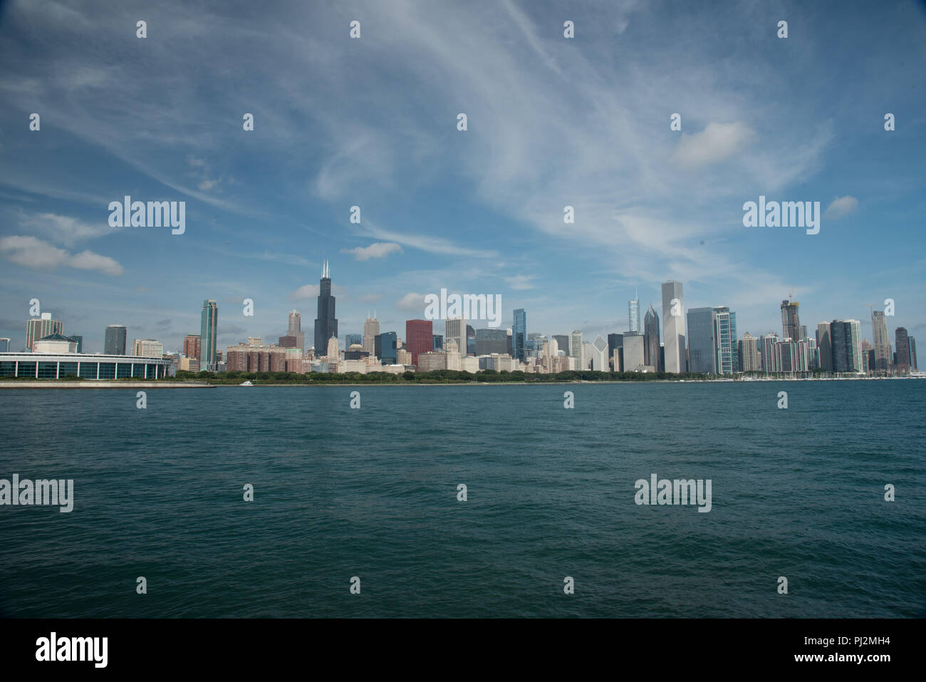 Aerial Chicago bay buildings bridge Stock Photo - Alamy