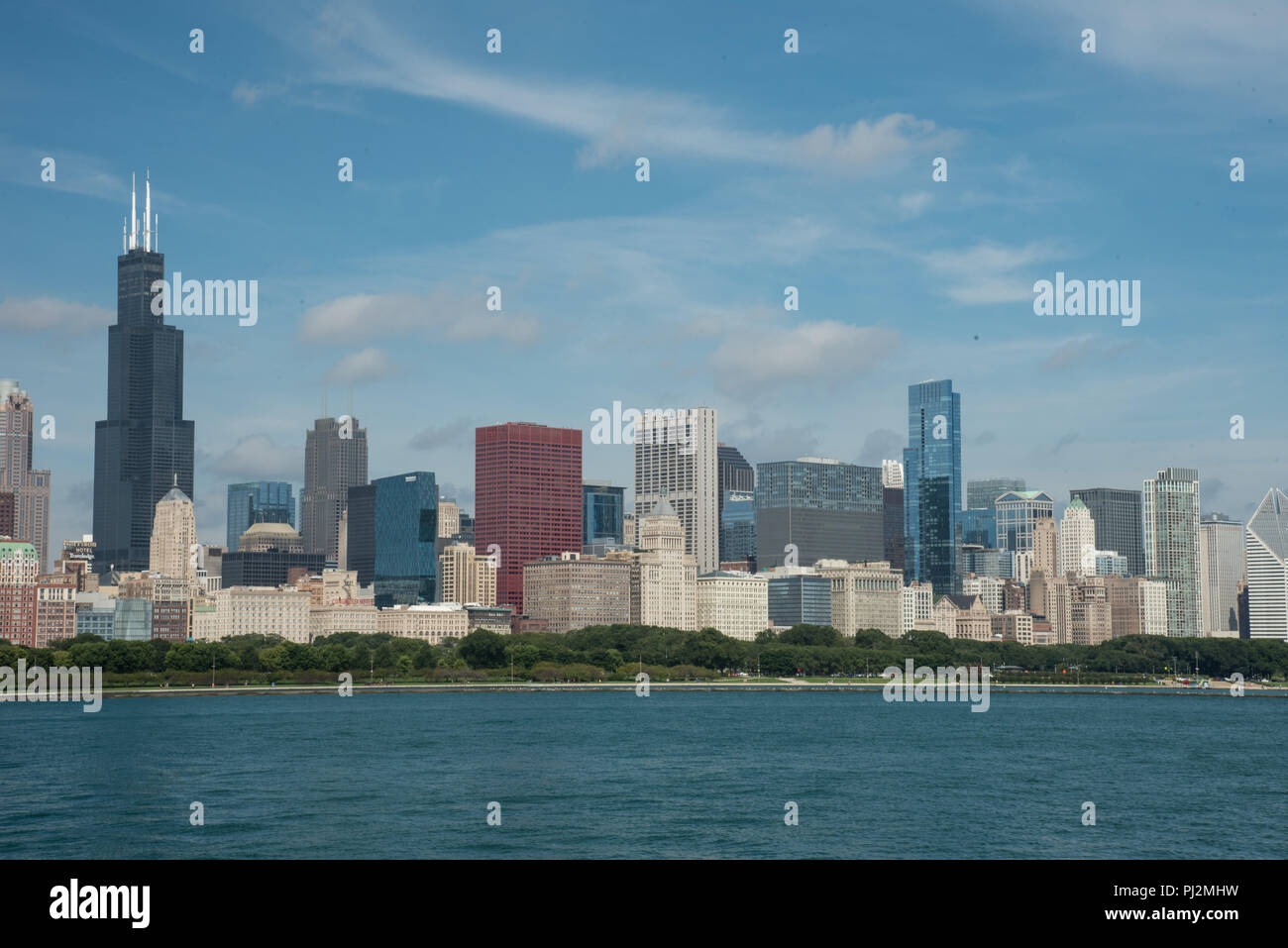 Aerial Chicago bay buildings bridge Stock Photo - Alamy