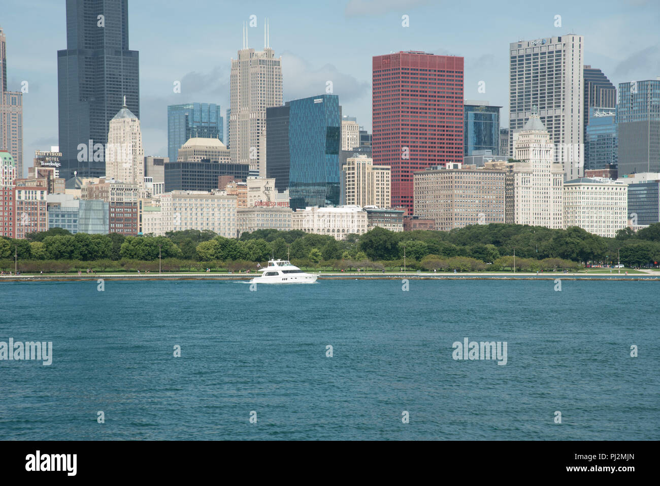 Aerial Chicago bay buildings bridge Stock Photo - Alamy