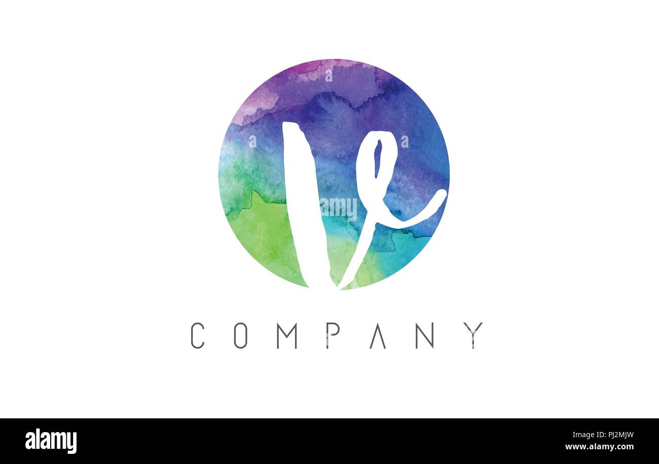 v Watercolor Letter Logo Design with Circular Brush Pattern and Blue ...