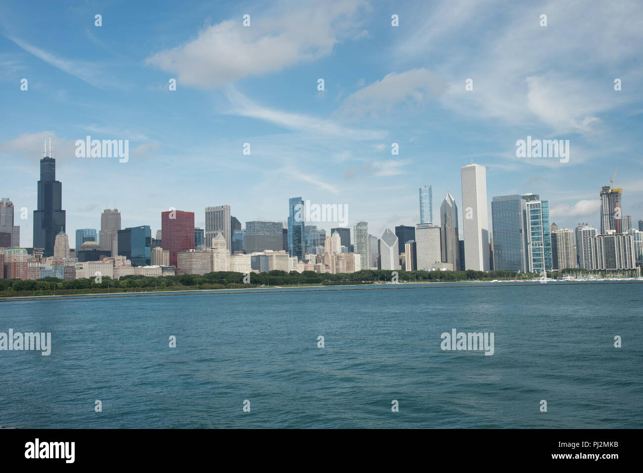 Aerial Chicago bay buildings bridge Stock Photo - Alamy