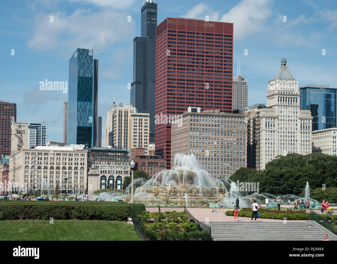 Aerial Chicago bay buildings bridge Stock Photo - Alamy