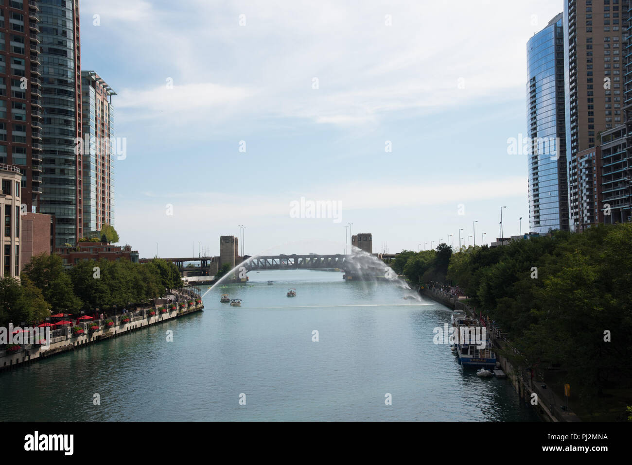 Aerial Chicago bay buildings bridge Stock Photo - Alamy