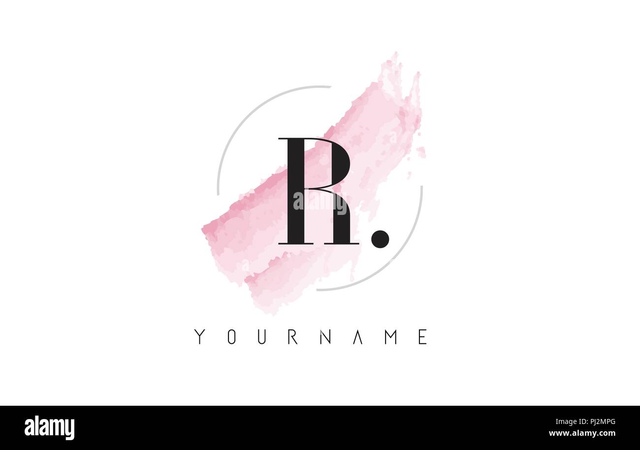 R Letter Logo with Watercolor Pastel Aquarella Brush Stroke and ...