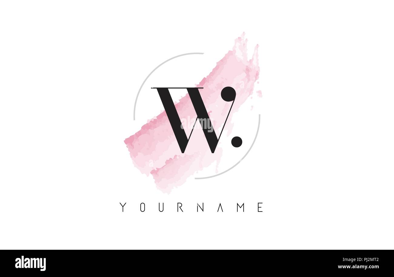 W Letter Logo with Watercolor Pastel Aquarella Brush Stroke and ...