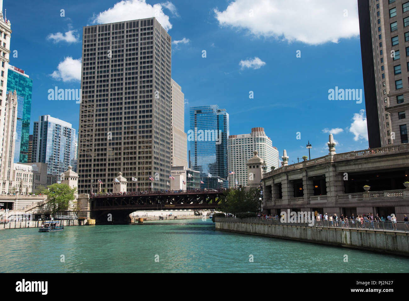 Aerial Chicago bay buildings bridge Stock Photo - Alamy