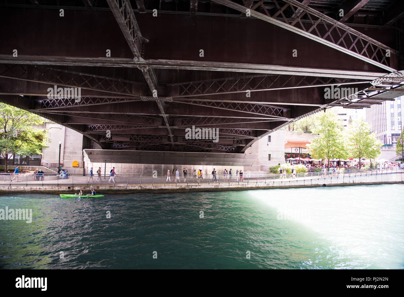 Aerial Chicago bay buildings bridge Stock Photo - Alamy