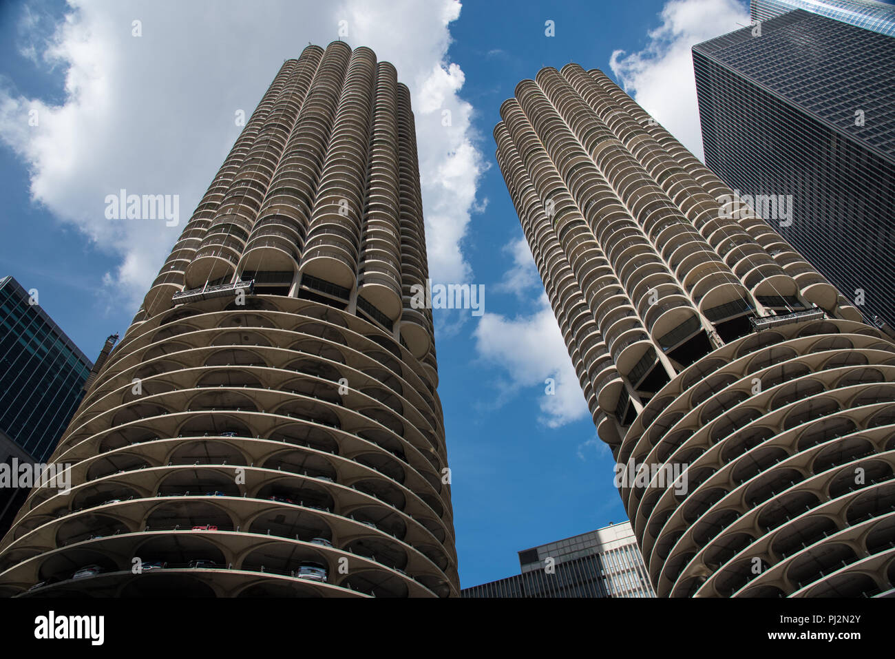Aerial Chicago bay buildings bridge Stock Photo - Alamy