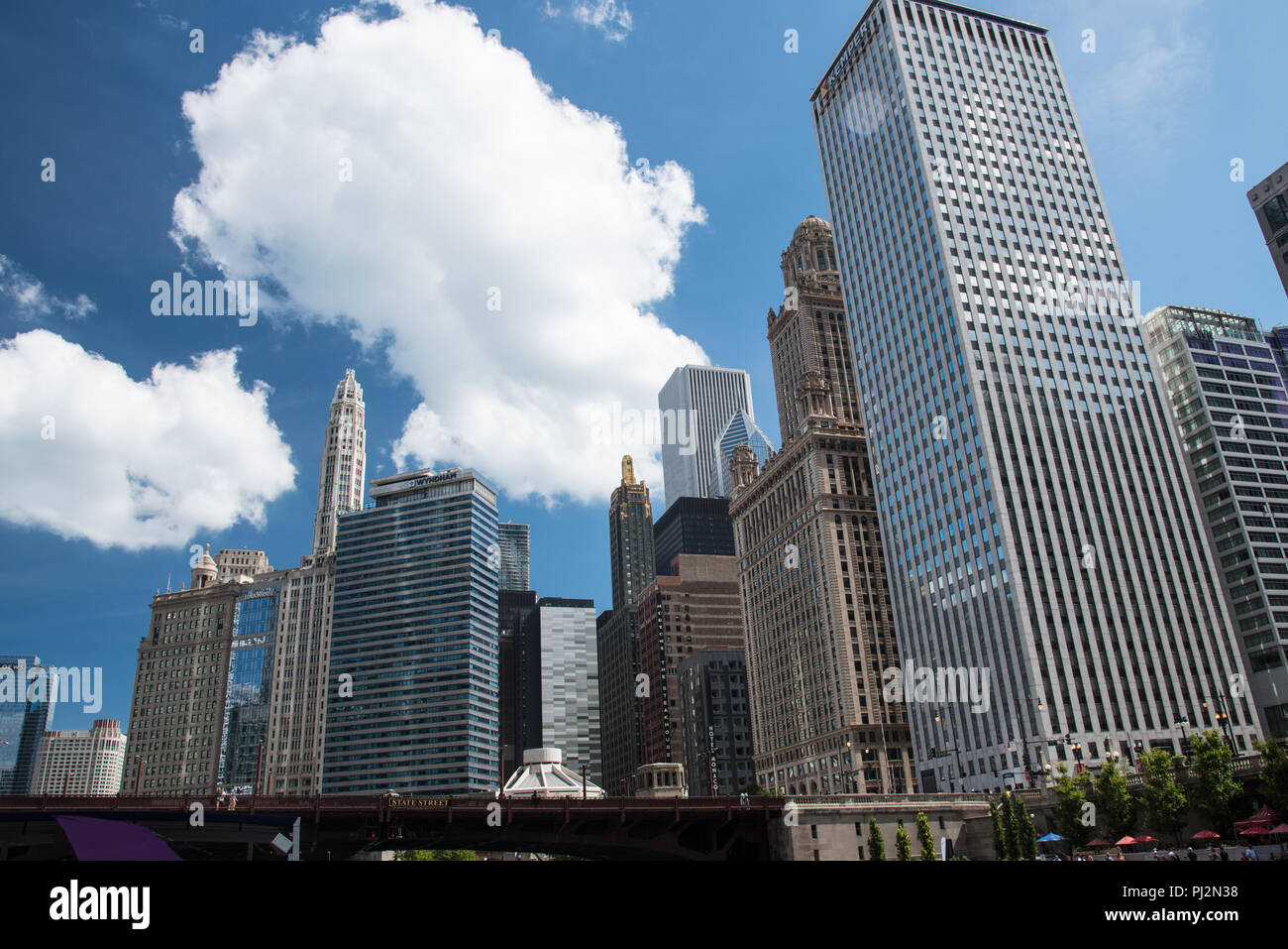 Aerial Chicago bay buildings bridge Stock Photo - Alamy