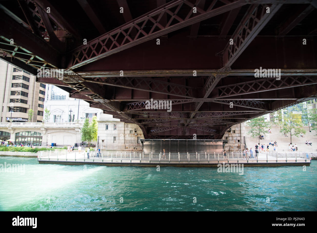 Aerial Chicago bay buildings bridge Stock Photo - Alamy