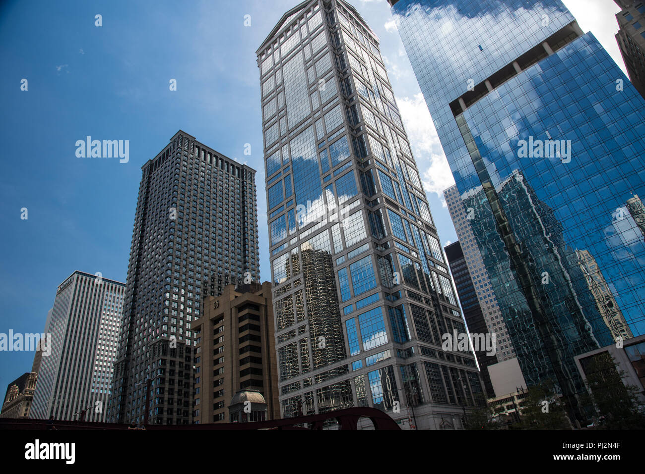 Aerial Chicago bay buildings bridge Stock Photo - Alamy