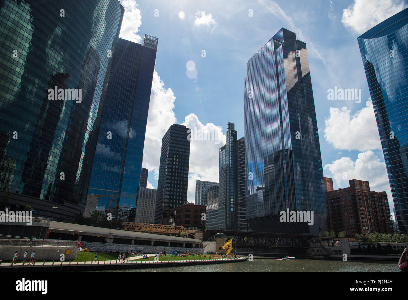 Aerial Chicago bay buildings bridge Stock Photo - Alamy