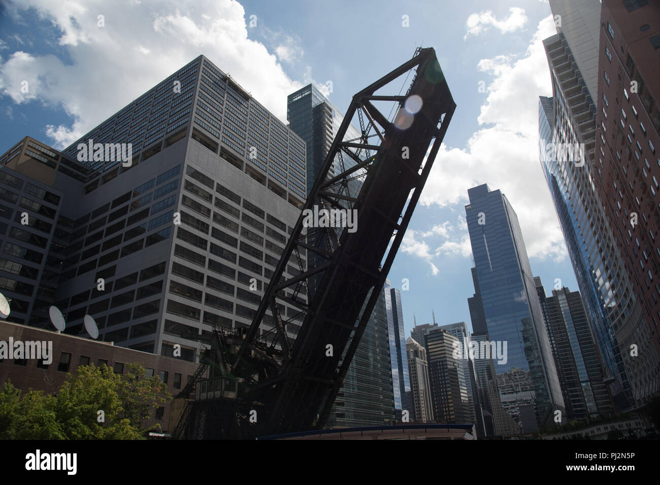 Aerial Chicago bay buildings bridge Stock Photo - Alamy