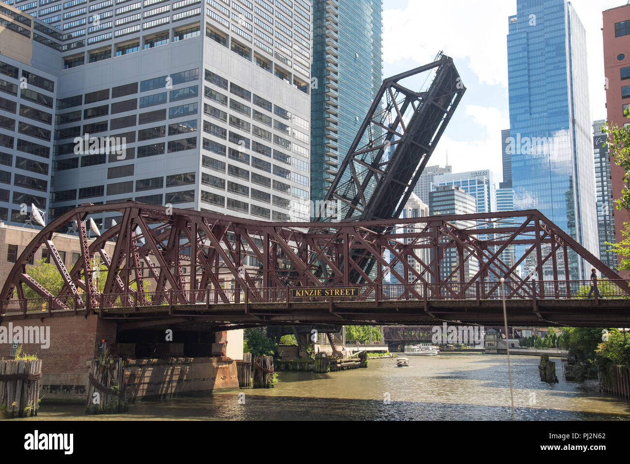 Aerial Chicago bay buildings bridge Stock Photo - Alamy