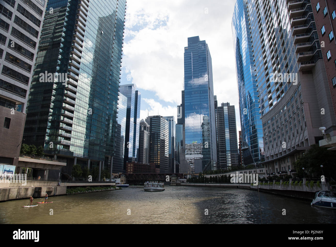 Aerial Chicago bay buildings bridge Stock Photo - Alamy