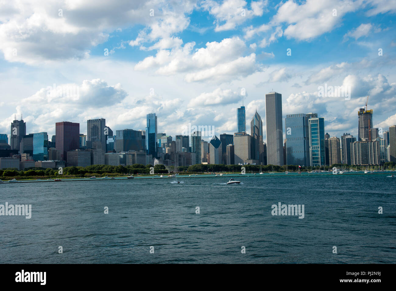 Aerial Chicago bay buildings bridge Stock Photo - Alamy