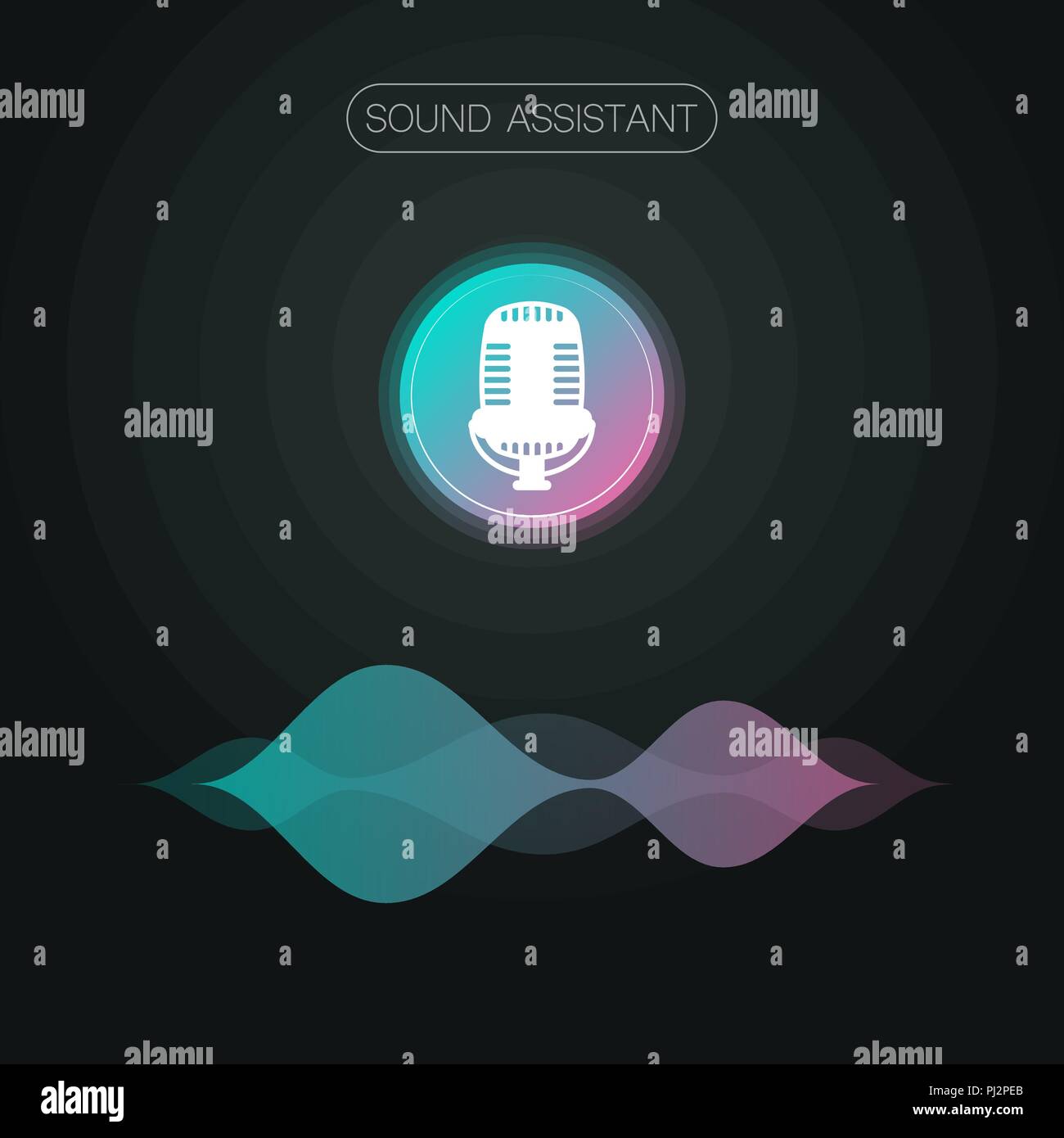 Voice assistant button and white icon with sound waves Stock Vector ...