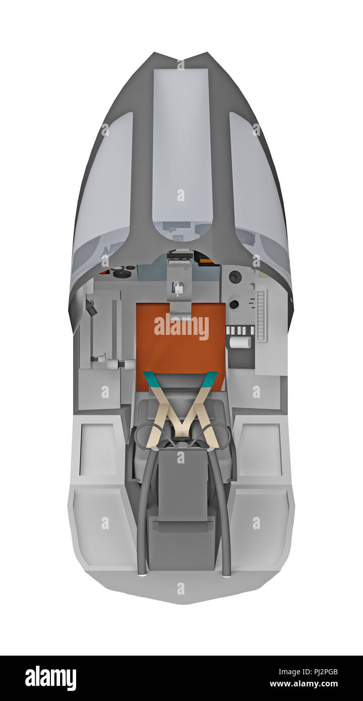 empty cockpit pilot airplane top view isolated on white. 3d rendering ...