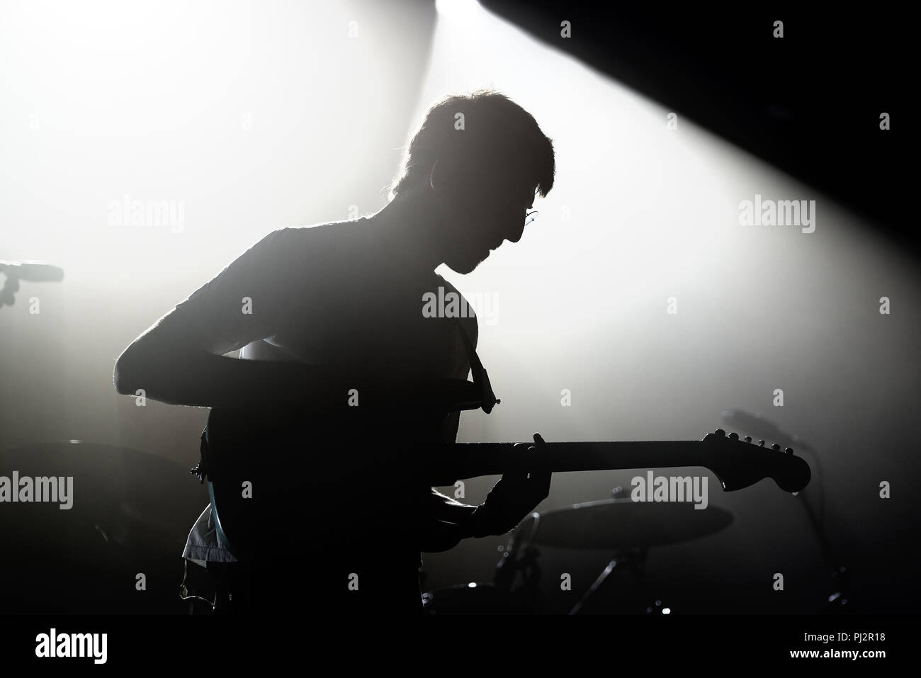 BARCELONA - JUL 1: Silhouette of the guitarist of Manel (band) at Vida ...